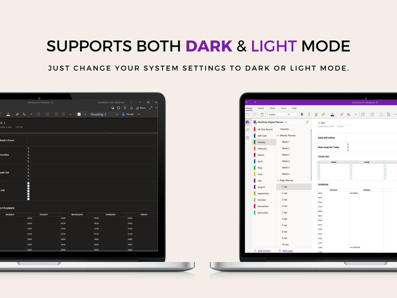 Dark Mode Onenote Planner Daily Planner Digital Onenote | Etsy UK