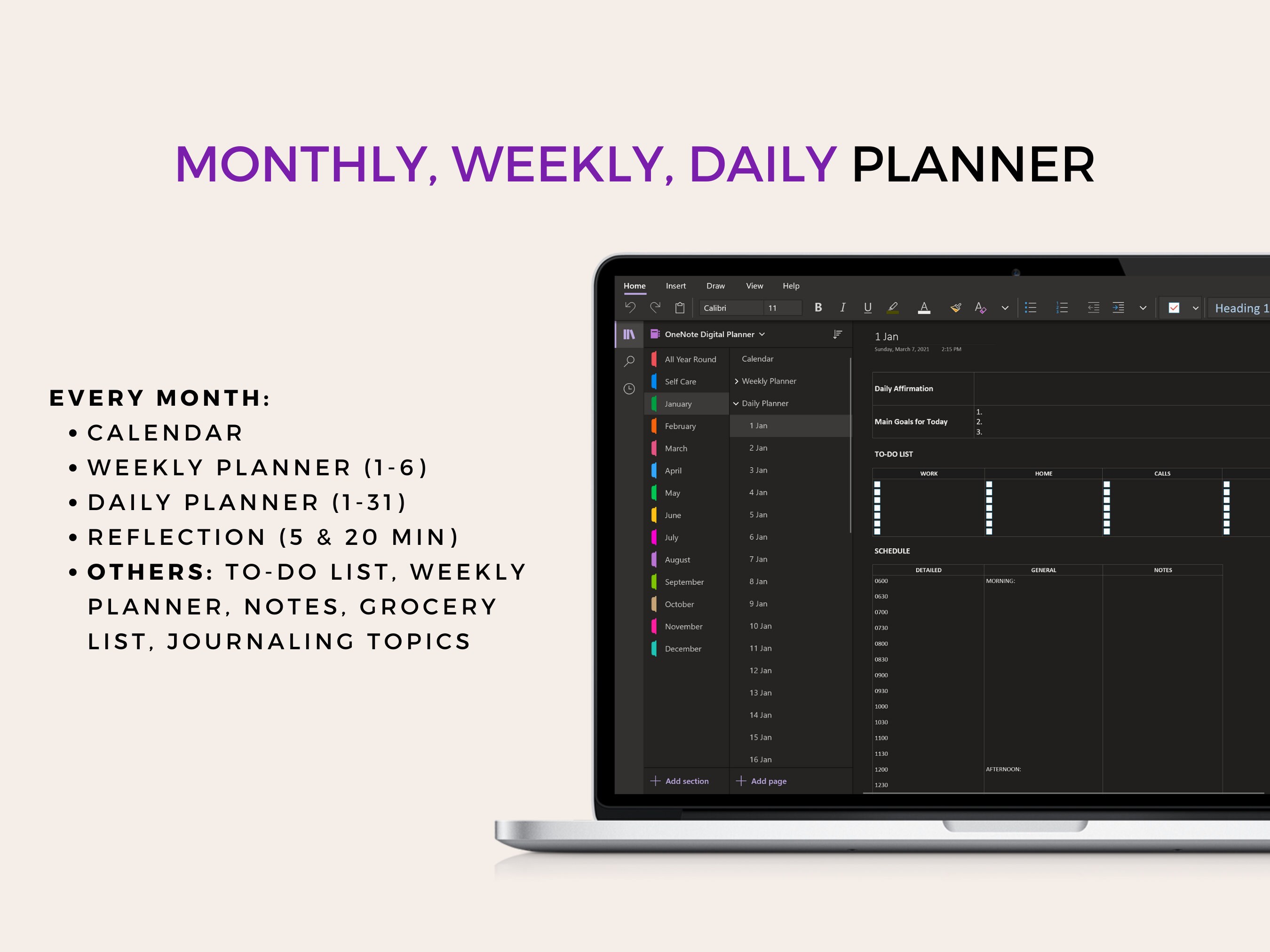 Dark Mode Onenote Planner Daily Planner Digital Onenote | Etsy UK