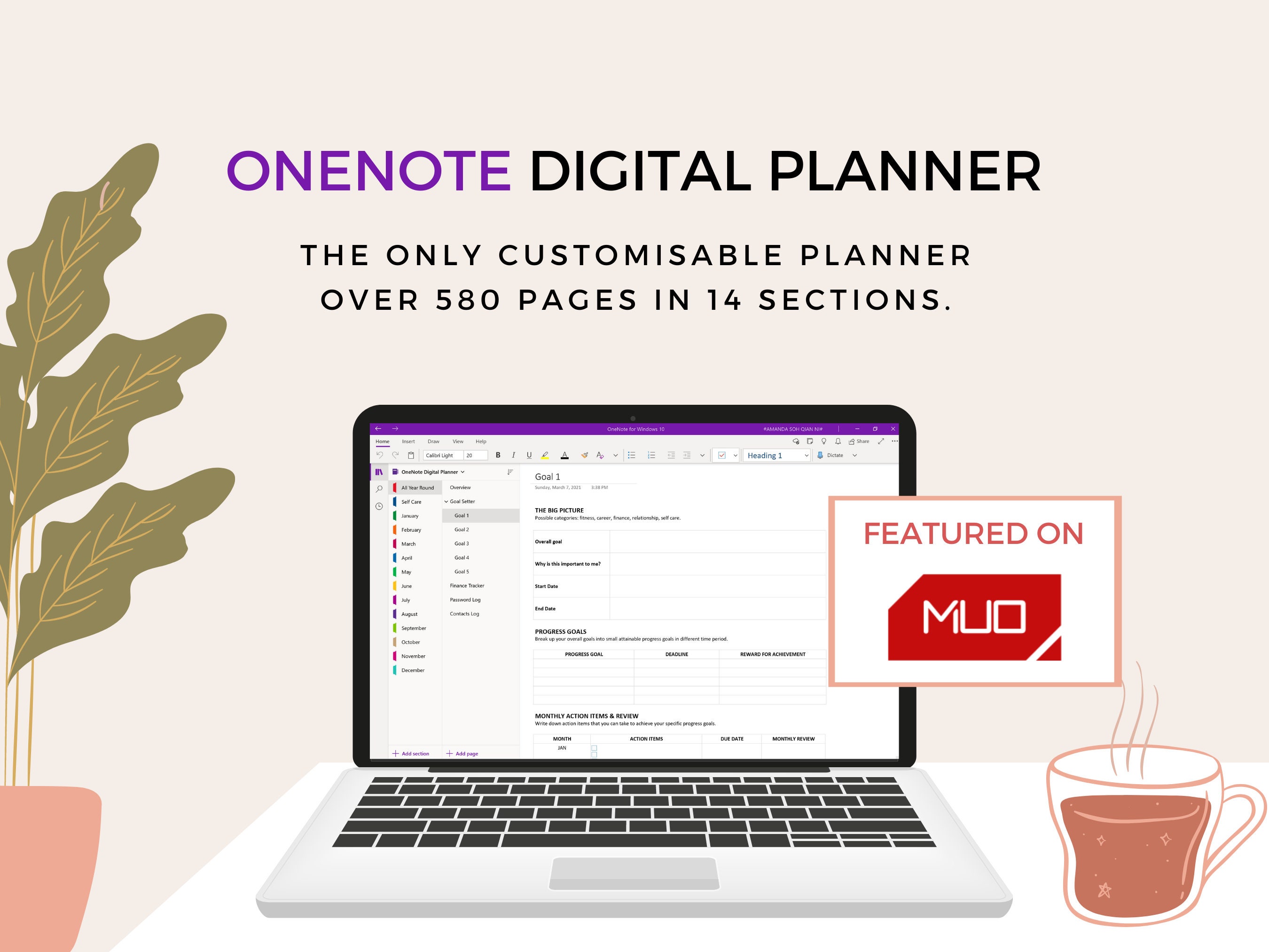 Onenote Daily Planner Ultimate Digital Planner, Guided Journal, Surface ...