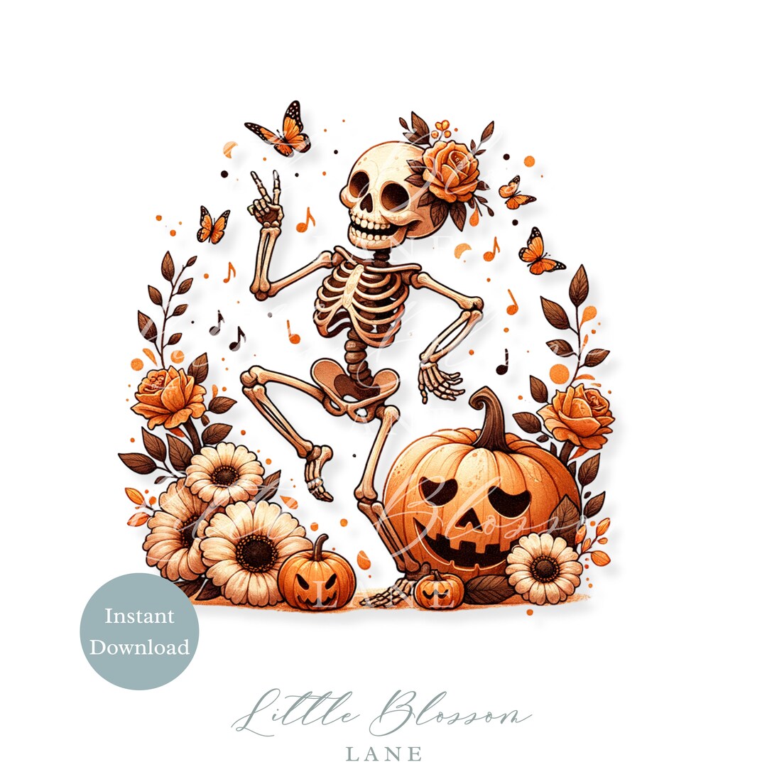Dancing Skeleton Fall Png Designs Instant Download Watercolor ...