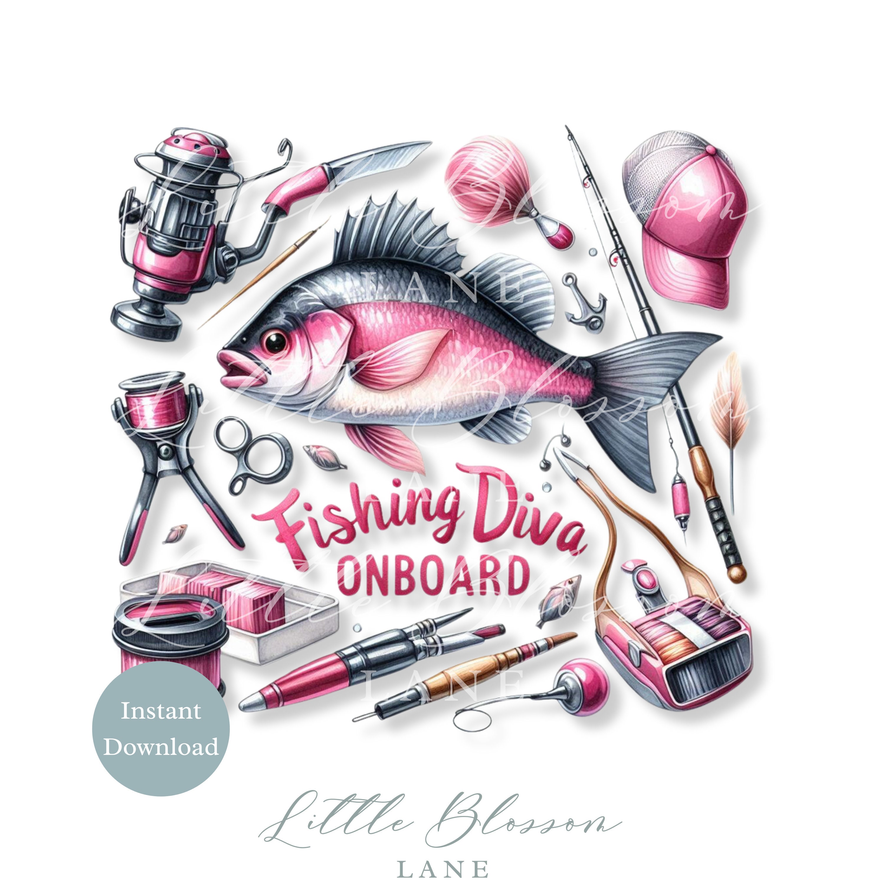 Fishing Diva Onboard PNG Fishing Graphics for Women Catch of the Day ...