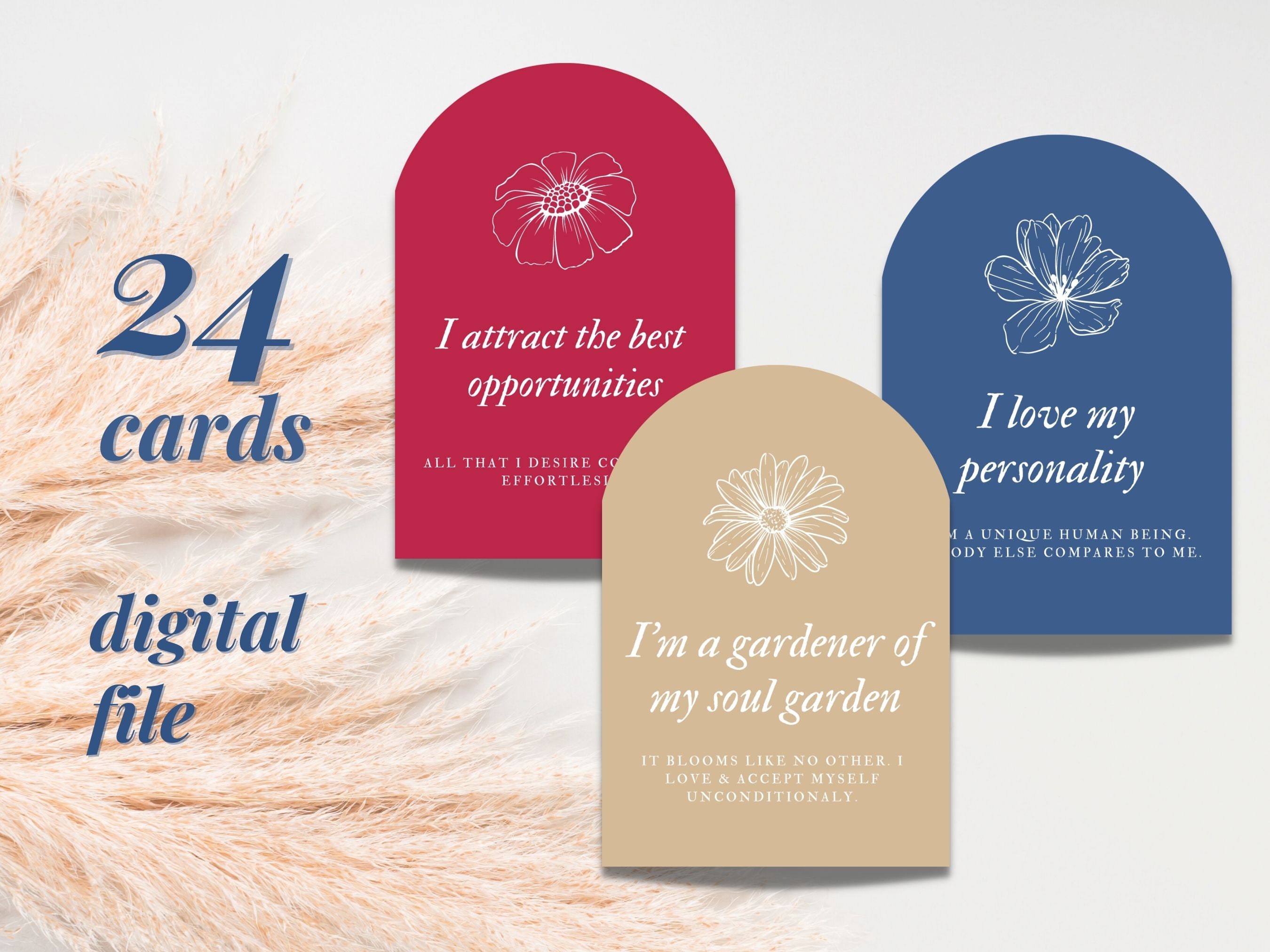24 Printable Semi Circle Affirmation Cards, Viva Magenta Colour, Self ...