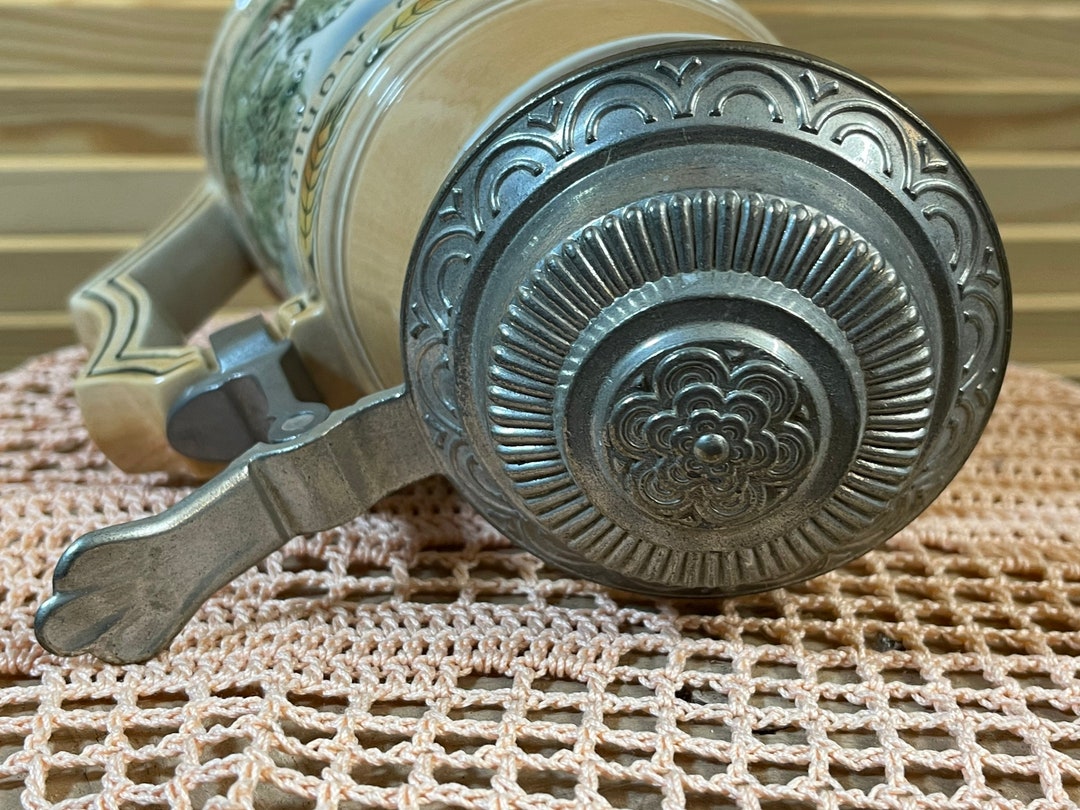 Beer Mug Seidel Humpen Gambrinus Tin Lid Heavy Vintage Historicism Clay ...