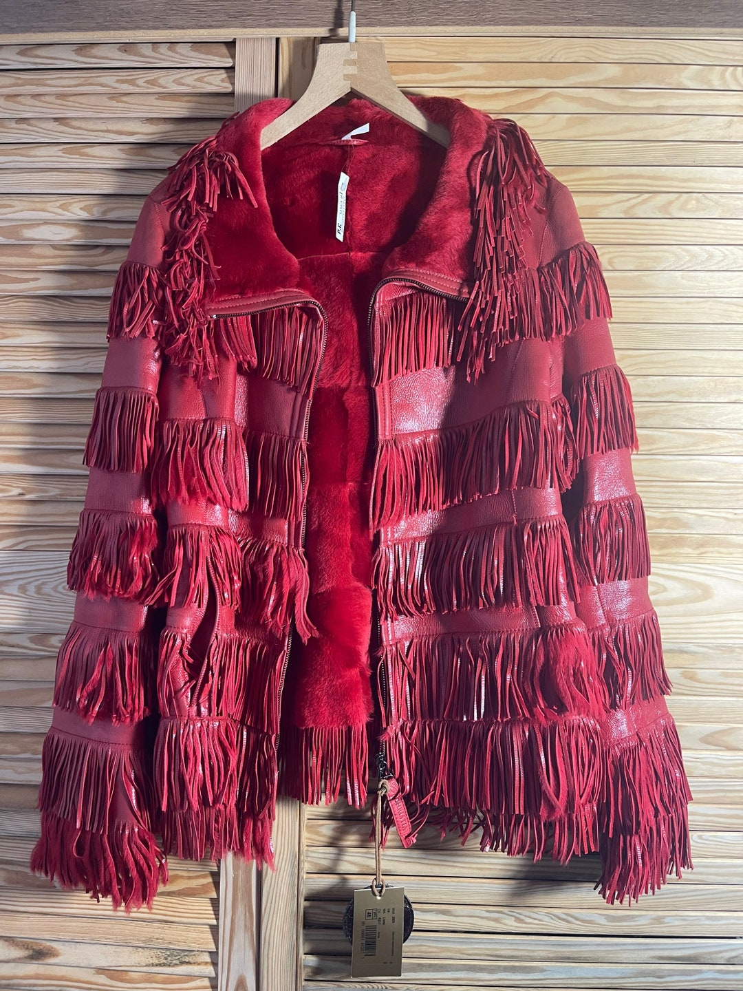 Christia Leather Jacket Fringes Cowgirl Carnival Signal Color Red ...
