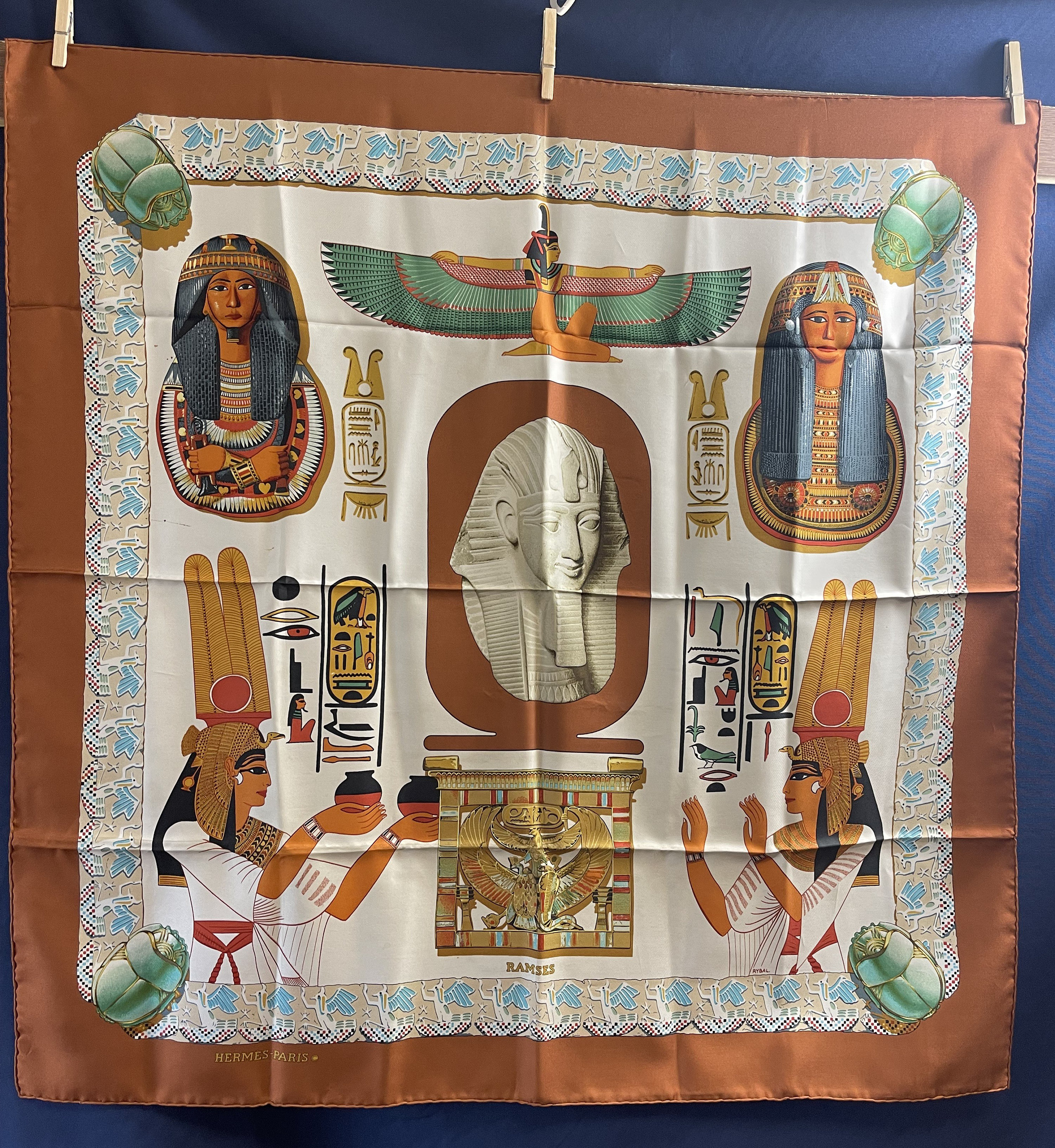 Hermes Paris Silk Scarf Ramses Vladimir Rybaltchenko Cinnamon Egypt ...