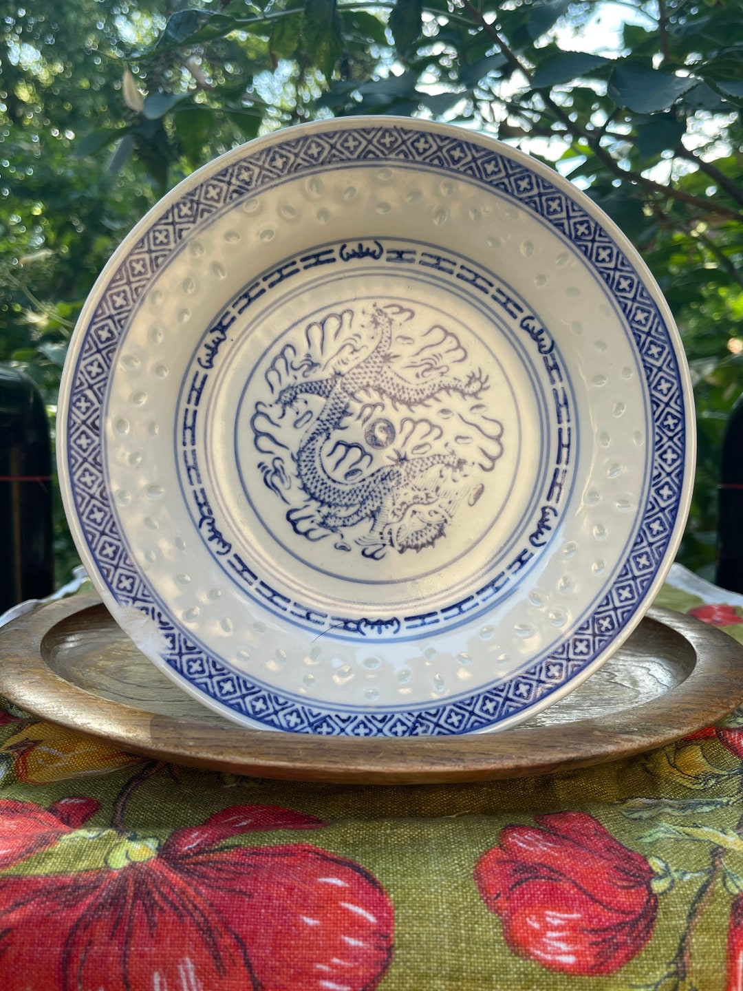 Grain of Rice Porcelain China Plate Blue White - Etsy
