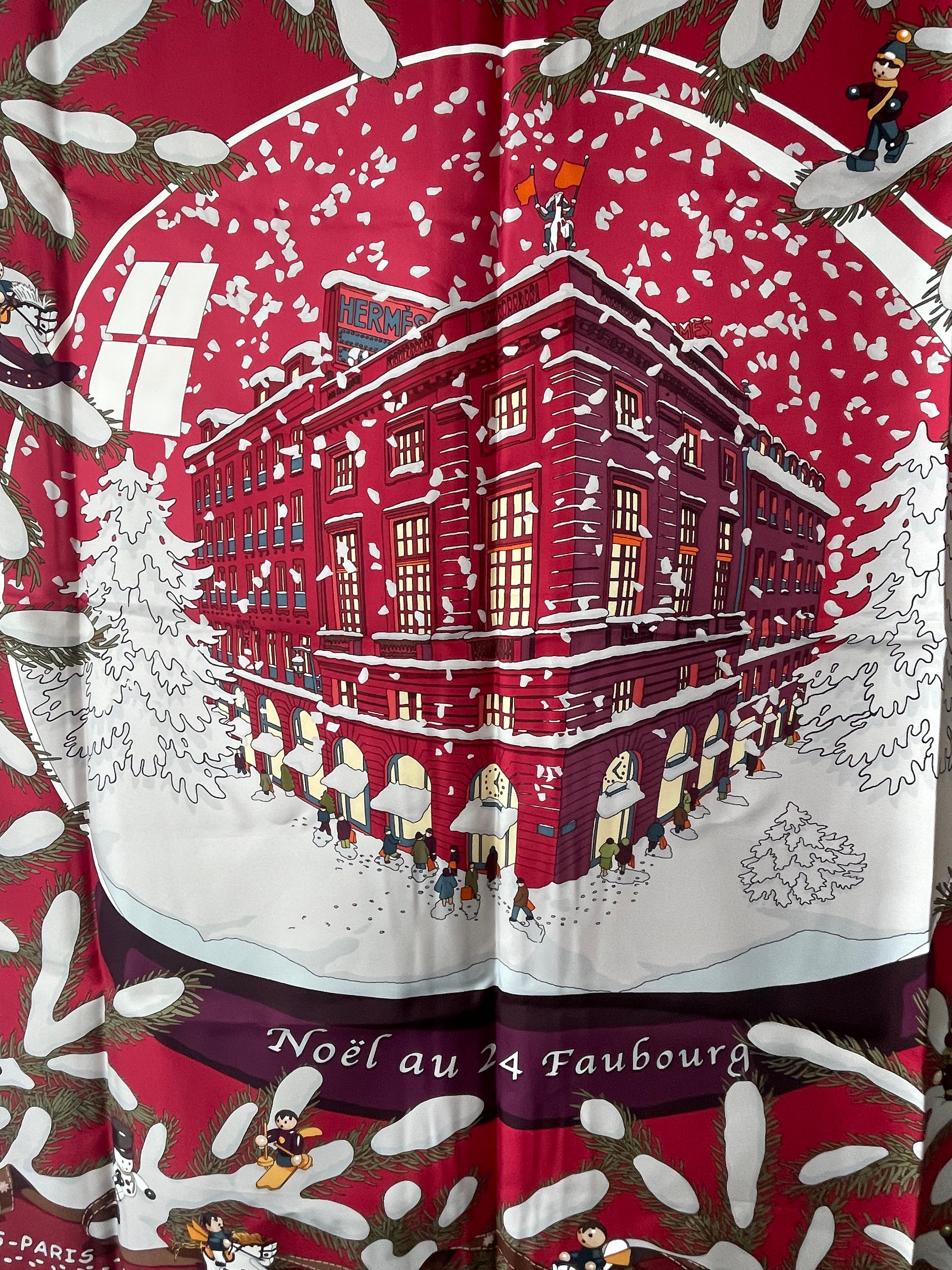Hermes Silk Scarf Paris Noel Au 24 Faubourg Wine Red - Etsy Hermes Silk Scarf Paris Noel Au 24 Faubourg Wine Red - Etsy