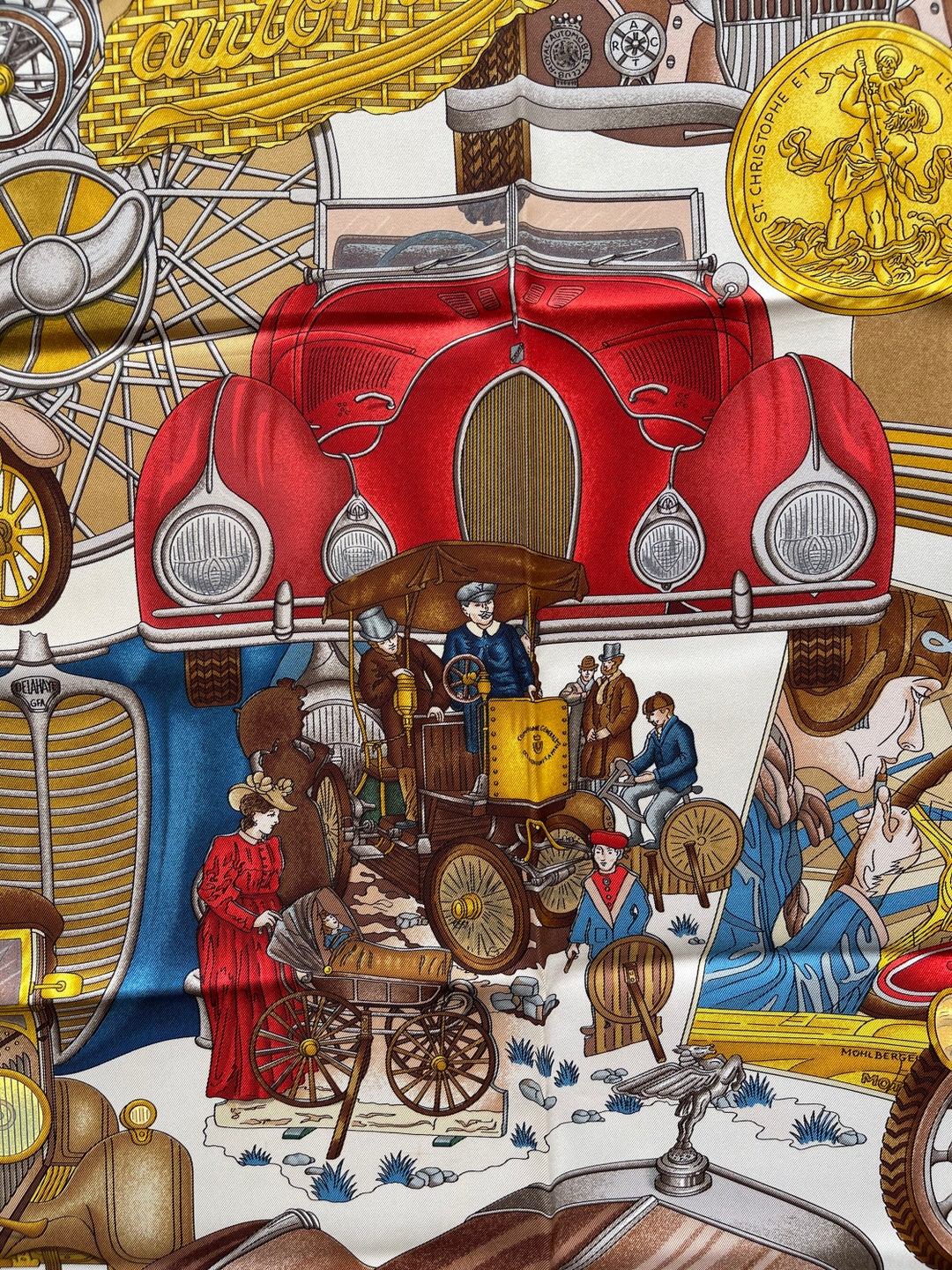 Hermes Silk Scarf Cloth Automobiles Joachim Metz 1996 Unique Single ...