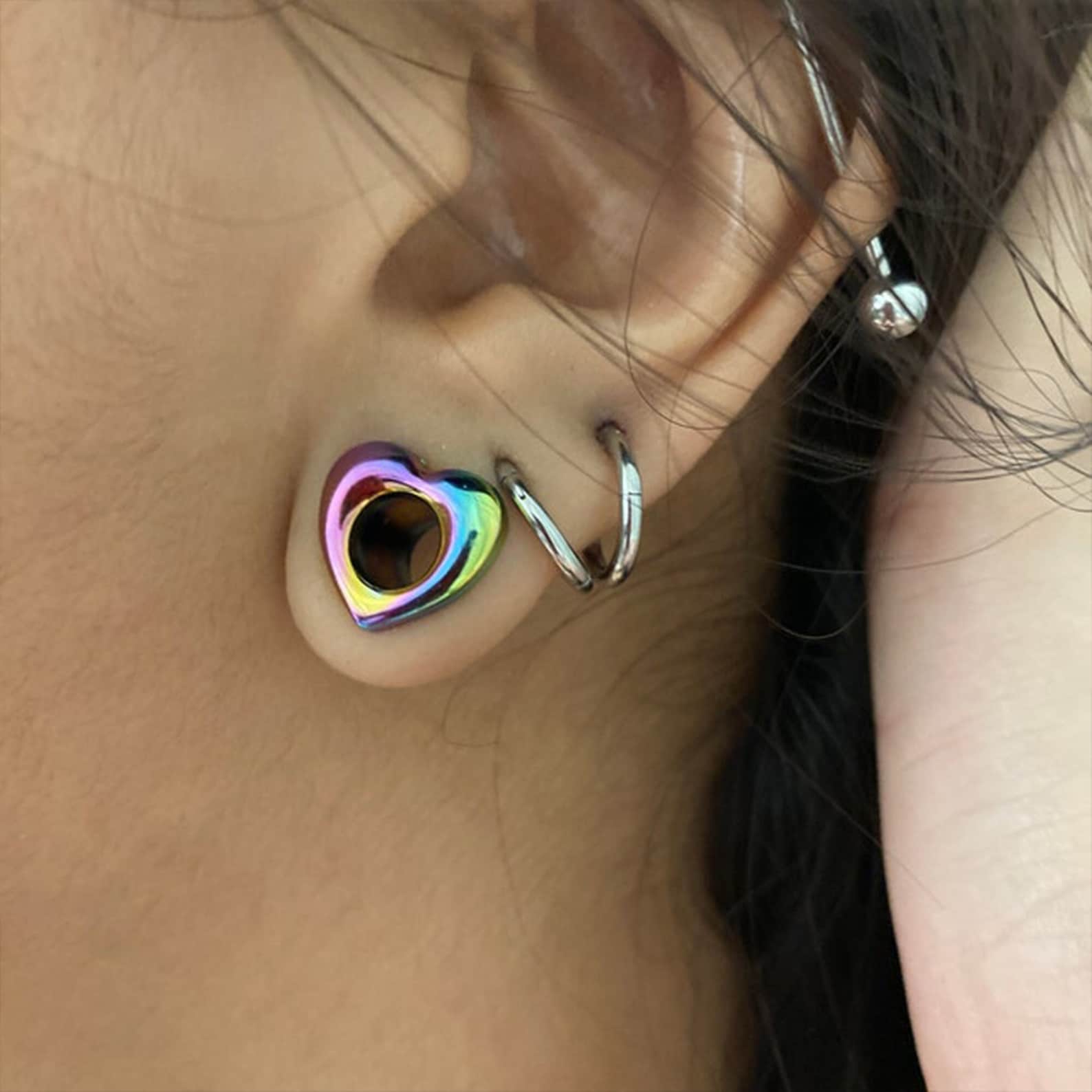 Rainbow Heart Plugs/plug Gauges/2g-3/4''ear Stretchers/stainless Steel ...
