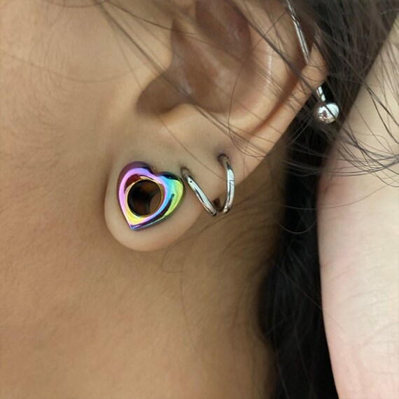 Borosilicate Glass Plugs 2-Piece Pink Glass Peach Heart Ear Gauges ...