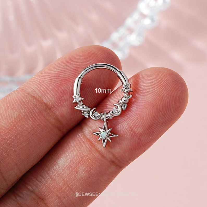Anillo de tabique nasal de estrella de 16 g, colgante de ópalo para ...