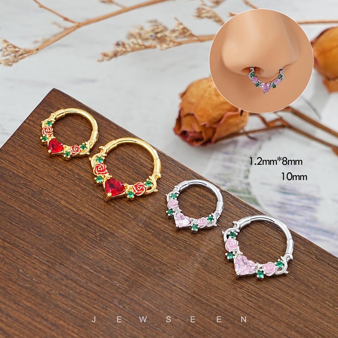 16G Pink Red Gem Septum Ring/cartilage Earring/helix Earring/daith ...