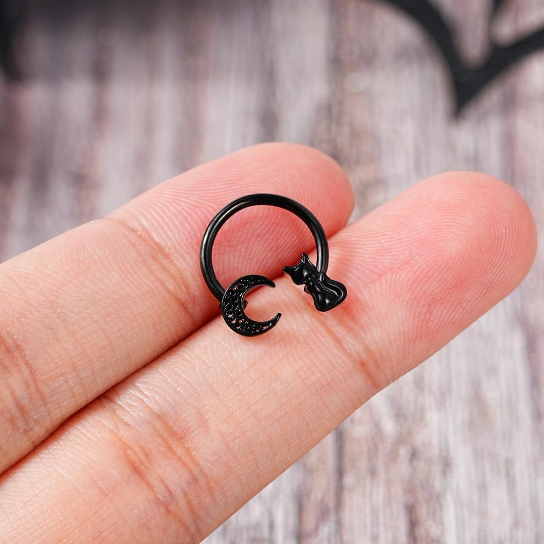 16G Septum Ring/cat and Moon Cartilage Earring/nose Hoop Earring/tragus ...