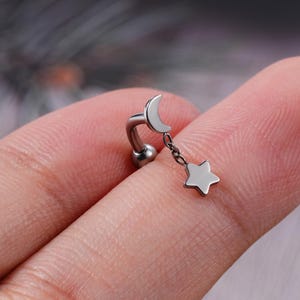 16G Moon Dangle Star Rook Earring/titanium Eyebrow Rook/cartilage ...