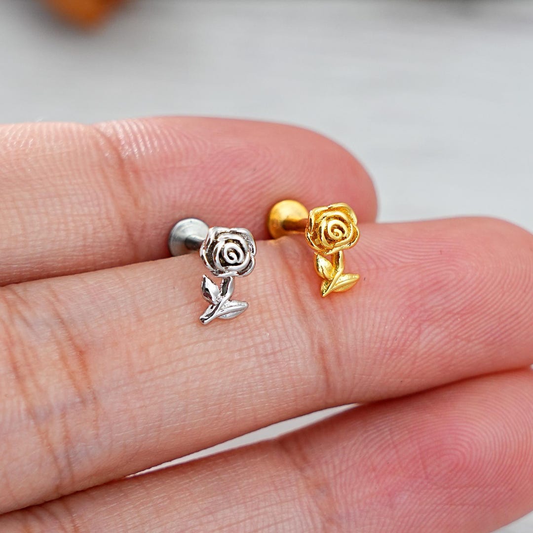 16G Rose Cartilage Stud/internally Threaded Earrings/dainty Earrings ...