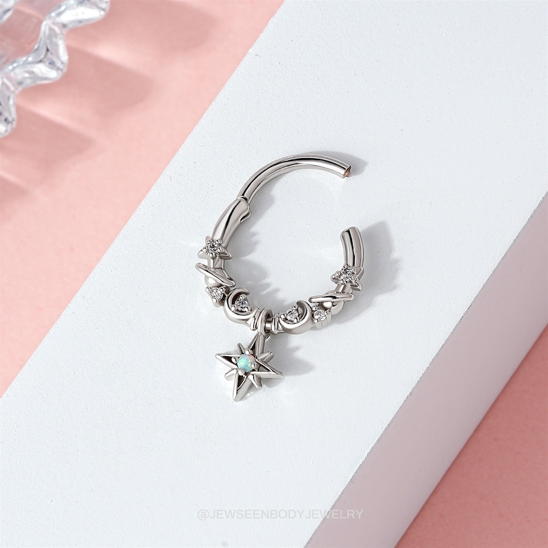 Anillo de tabique nasal de estrella de 16 g, colgante de ópalo para ...