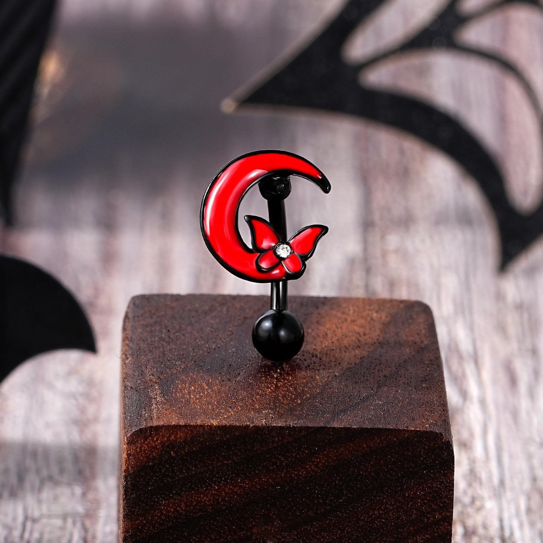 Halloween Belly Bottom Ring/red Moon Belly Jewelry/navel Piercing ...