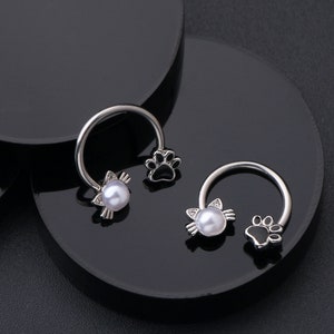 Pearl Cat Paw Septum Ring/16g Nose Ring Hoop/daith - Etsy UK