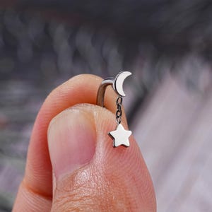 16G Moon Dangle Star Rook Earring/titanium Eyebrow Rook/cartilage ...