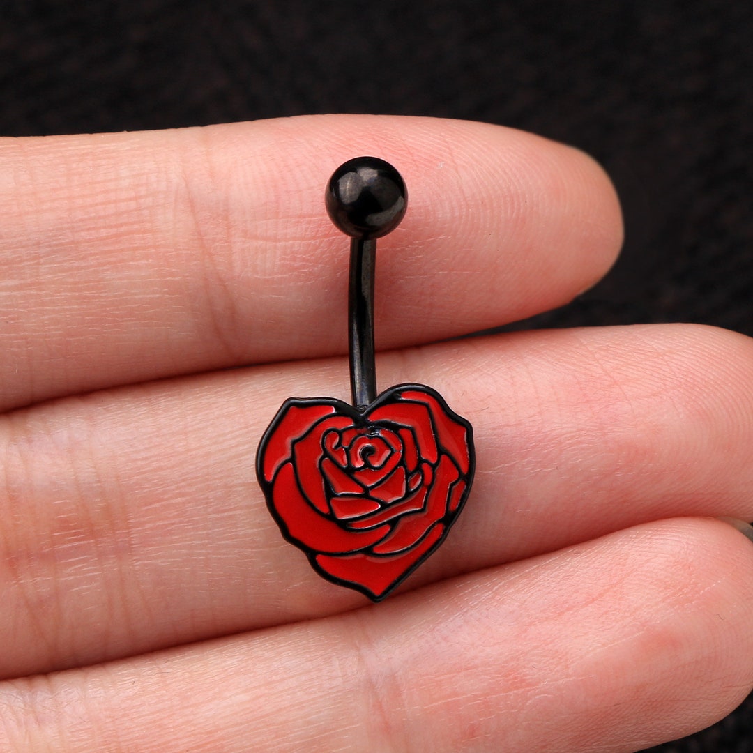Rose Belly Button Ring/heart Belly Ring/floral Navel - Etsy