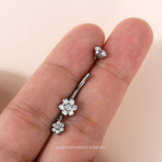 Titanium Belly Ring dangle Belly Ring belly Button Piercing flower Belly Ring diamond Navel Jewelry navel Ring 10mm internal Belly Jewelry Etsy