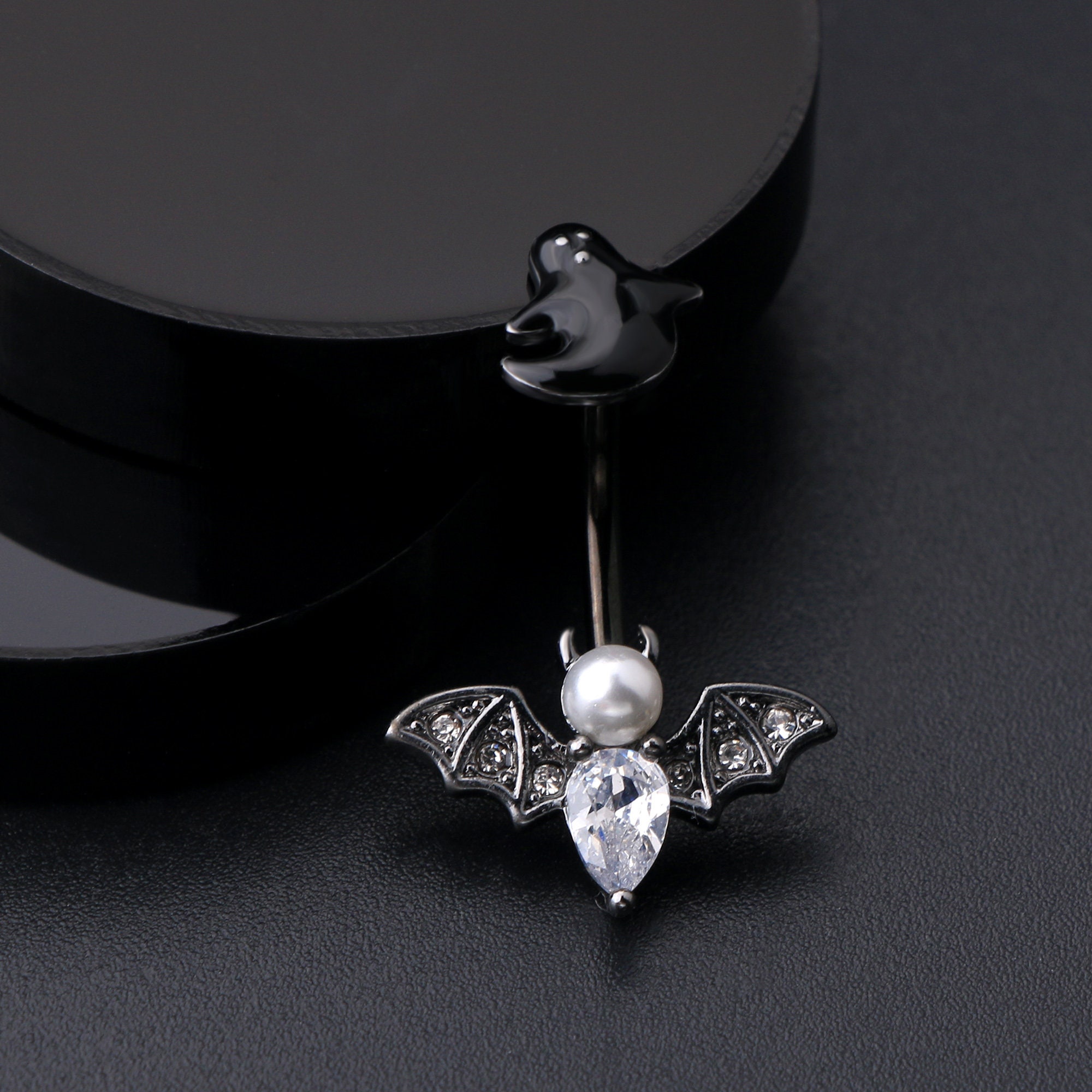 Belly Button Ring/14g Pearl Bat Belly Bar/cz Belly - Etsy UK