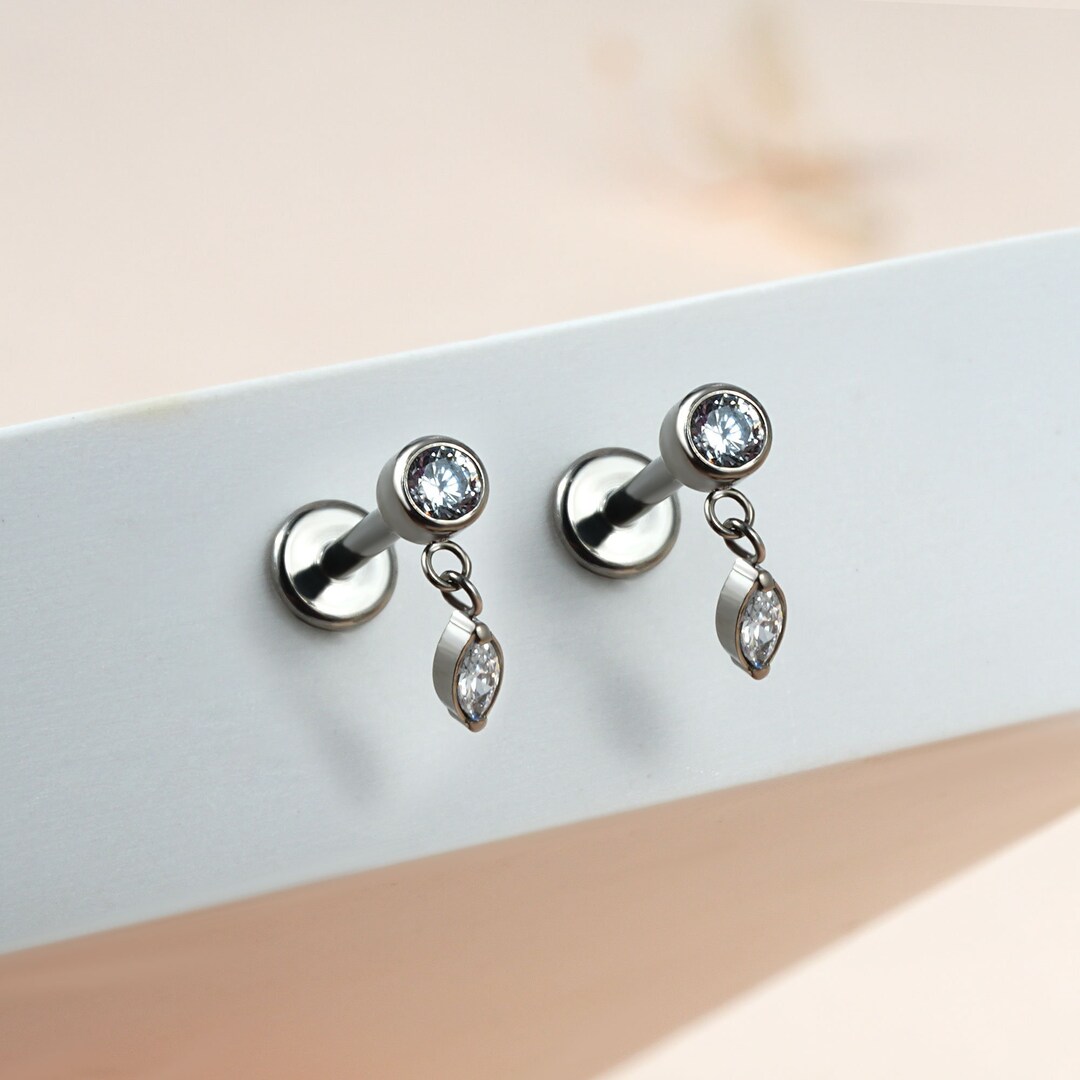 16G Titanium Nose Stud/internally Threaded Dangle Stud/flat Back ...