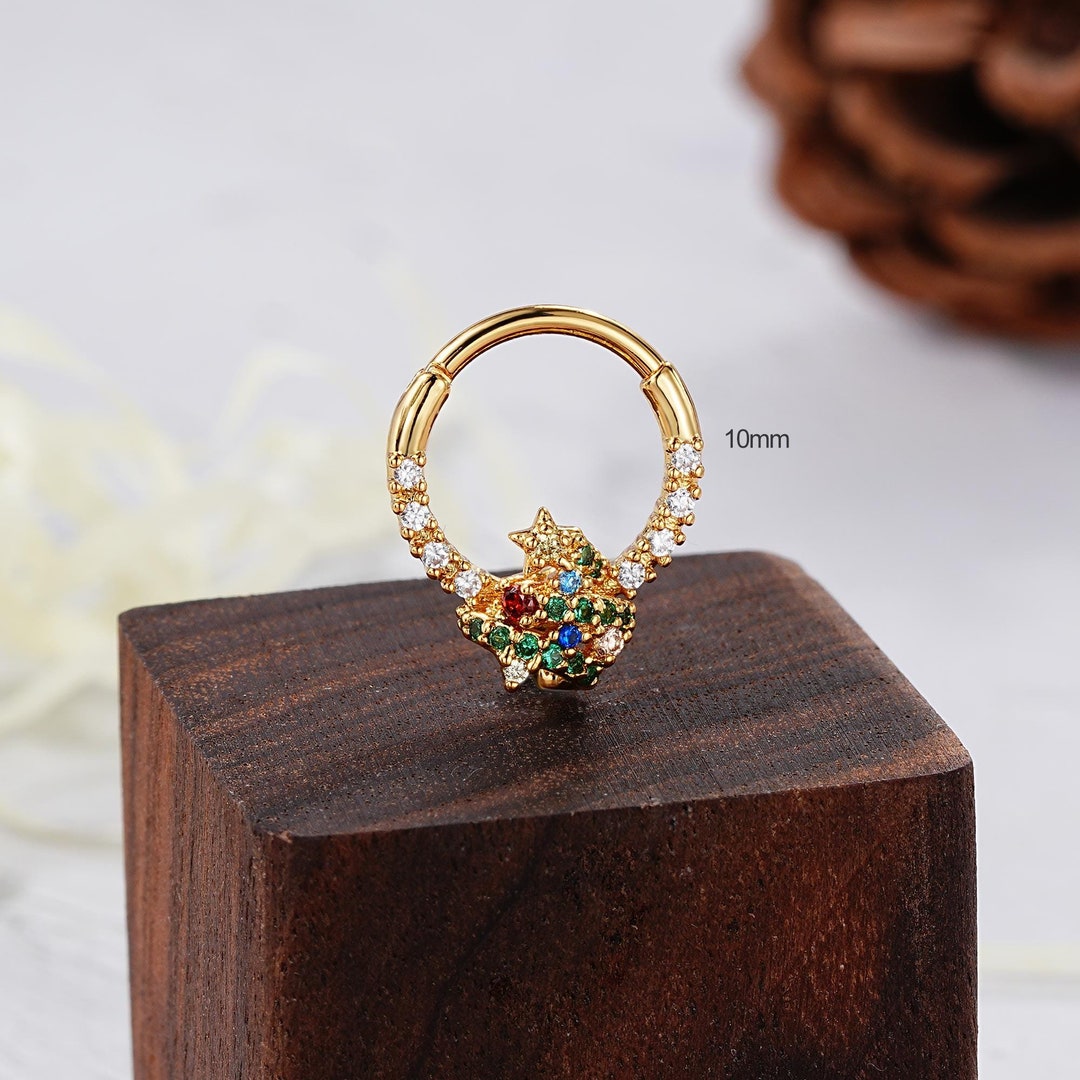 Christmas Tree Septum Ring: 16g Gold Daith Hoop - Etsy