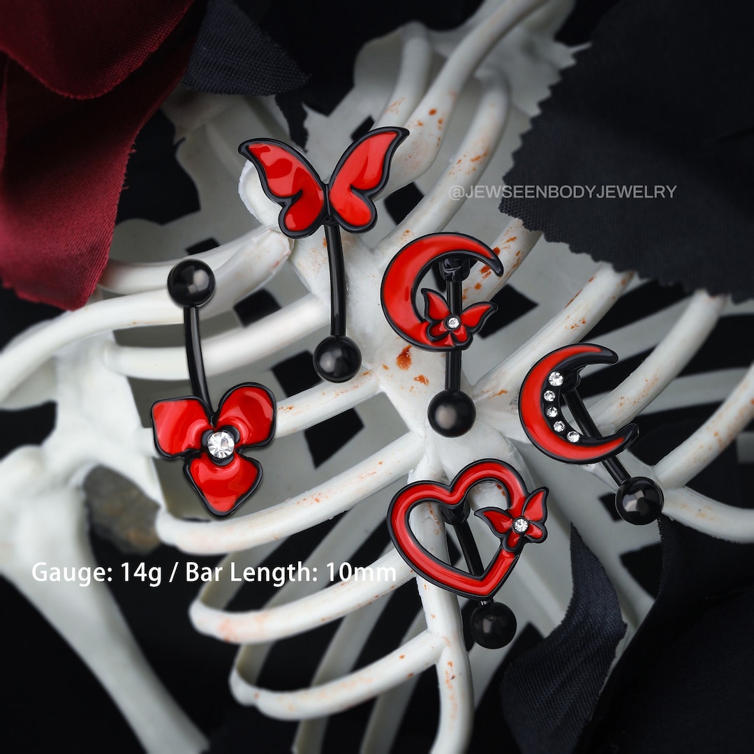 14G Reverse Belly Ring/butterfly Belly Button Ring/moon Belly Piercing ...