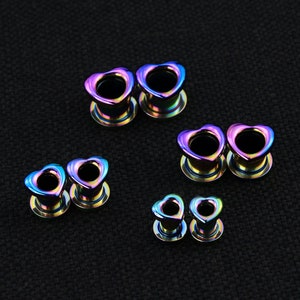 Rainbow Heart Plugs/plug Gauges/2g-3/4''ear Stretchers/stainless Steel ...