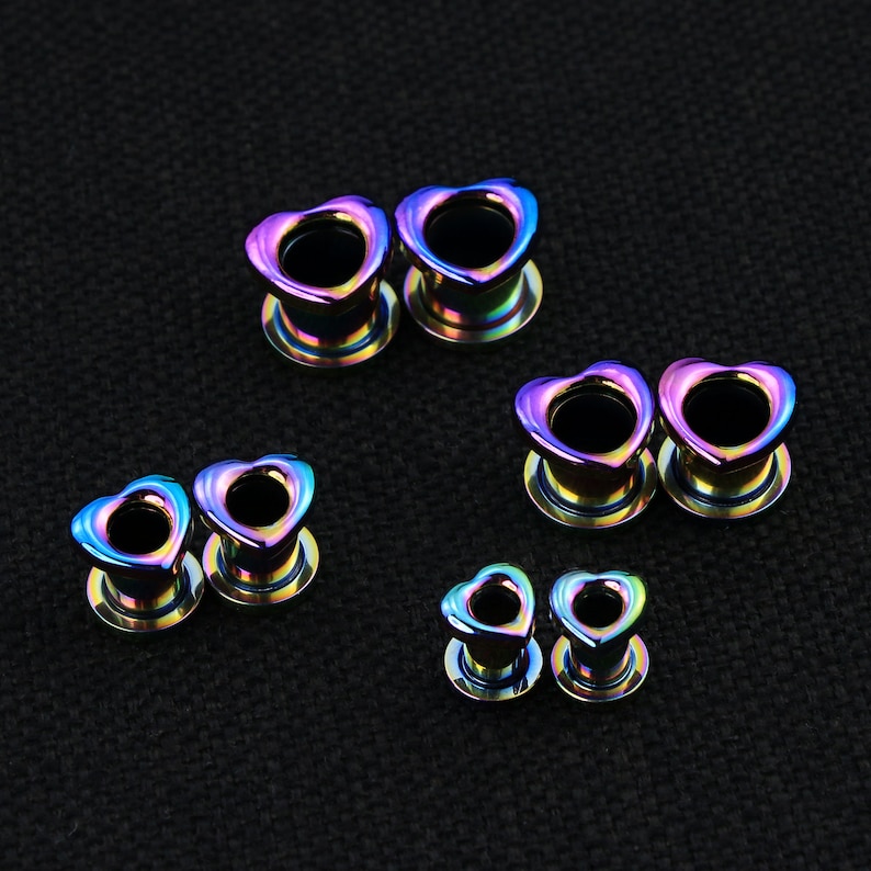 Rainbow Heart Plugs/plug Gauges/2g-3/4''ear - Etsy
