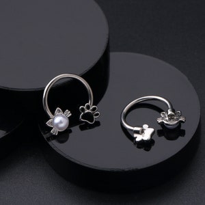Pearl Cat Paw Septum Ring/16g Nose Ring Hoop/daith - Etsy UK