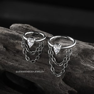 16G Chain Cartilage Earring,chain Hoop Earring ,CZ Helix Piercing ...