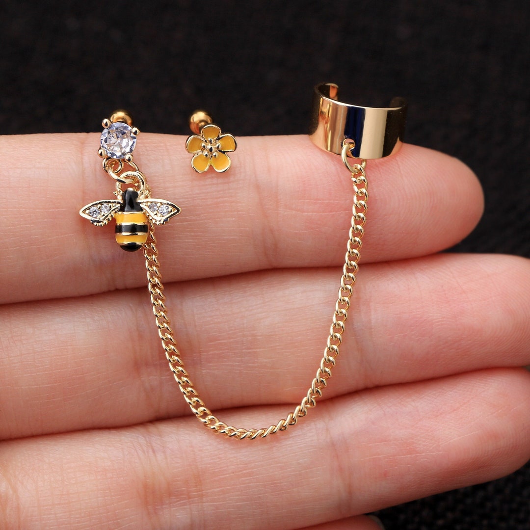 16G Cartilage Stud/chain Earring/ear Cuff/double Piercing Earring/helix ...