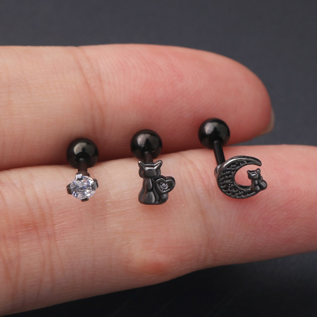 3 Stück Knorpel Ohrring/Mond Katze Helix Stud/Tragus Piercing - Etsy.de