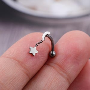 16G Moon Dangle Star Rook Earring/titanium Eyebrow Rook/cartilage ...