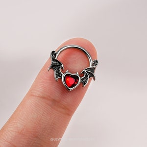 Red Heart Hoop Earring/little Devil/daith Earring/halloween Septum Rings/septum Clicker ...