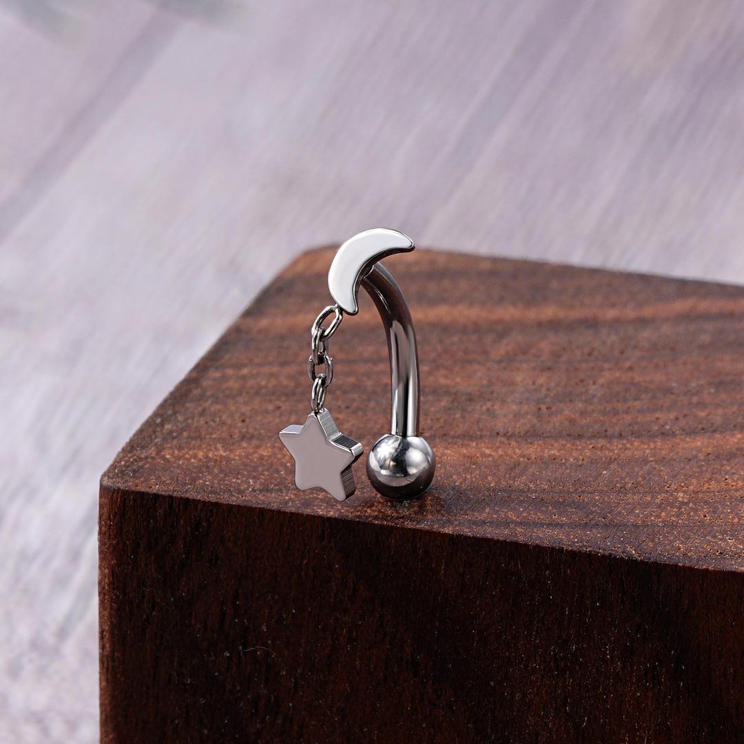 16G Moon Dangle Star Rook Earring/titanium Eyebrow Rook/cartilage Piercing/moon Rook Piercing ...