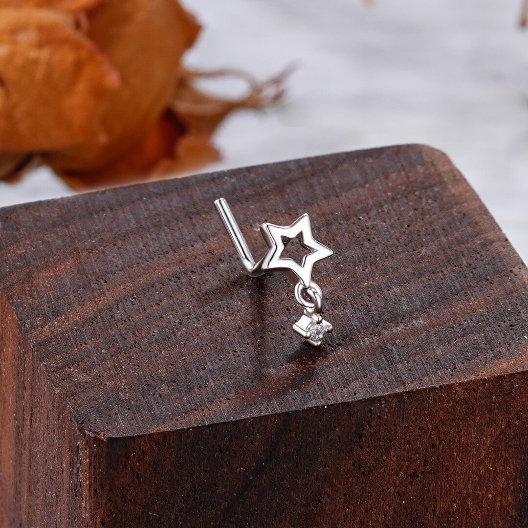 925 Silver Star Dangle Gem Nose Rings/sterling Silver Nose Studs/l ...