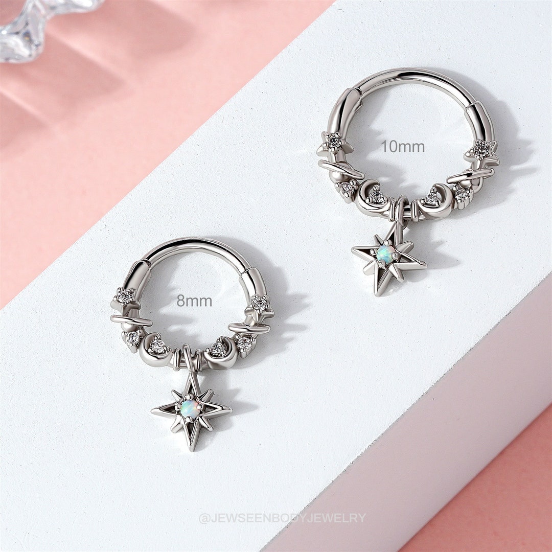 16g Star Septum Ring/dangle Opal Septum Jewelry/daith Hoop/cartilage ...