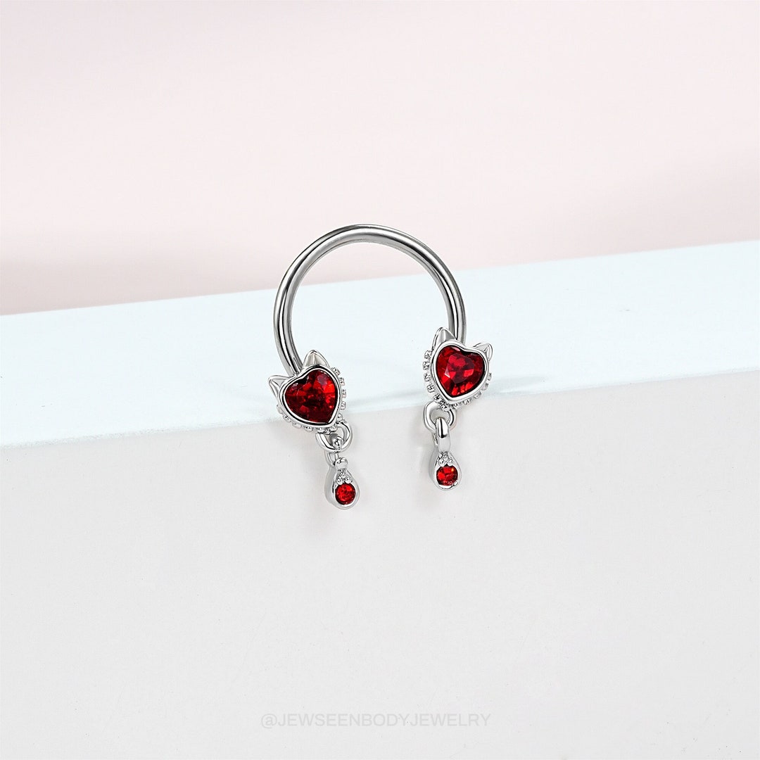 Red Heart Horseshoe Ring/dangle CZ Septum Jewelry/horseshoe Circular Barbell/horseshoe Jewelry ...
