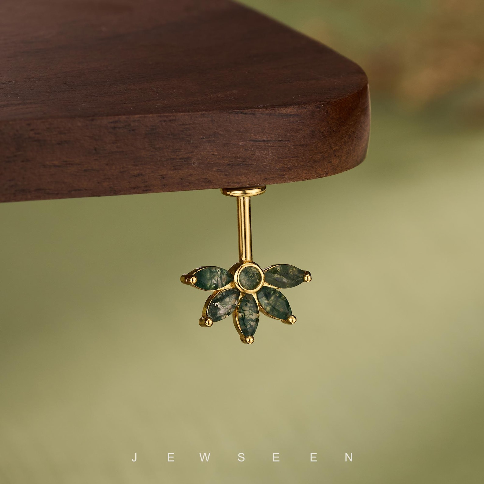 Hidden Vertical Helix Earring, Moss Agate, Flat Back Labret, Unique Ear ...