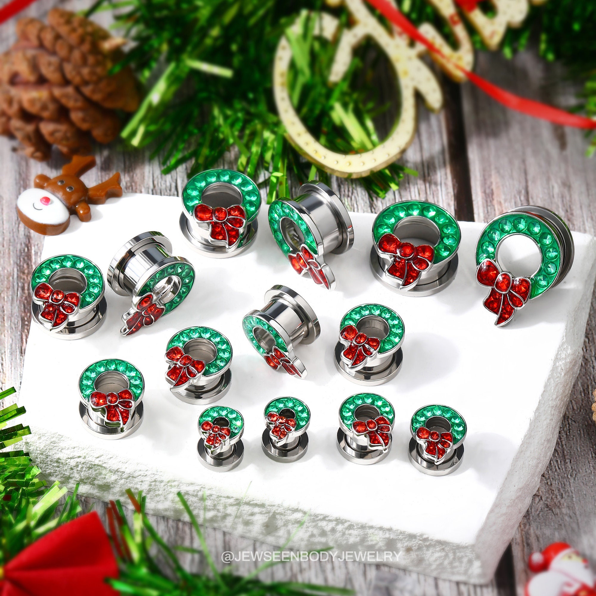 Christams Ear Gauges Ear Plugs Ear Tunnels Screw fit Tunnels Tunnels Gauges Gauges Plugs Double Flared Tunnels Wreath Gauges 2g 5 8 Etsy