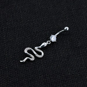 Snake Belly Button Ring/belly Ring/curved Barbell/sparkling CZ Dangle ...