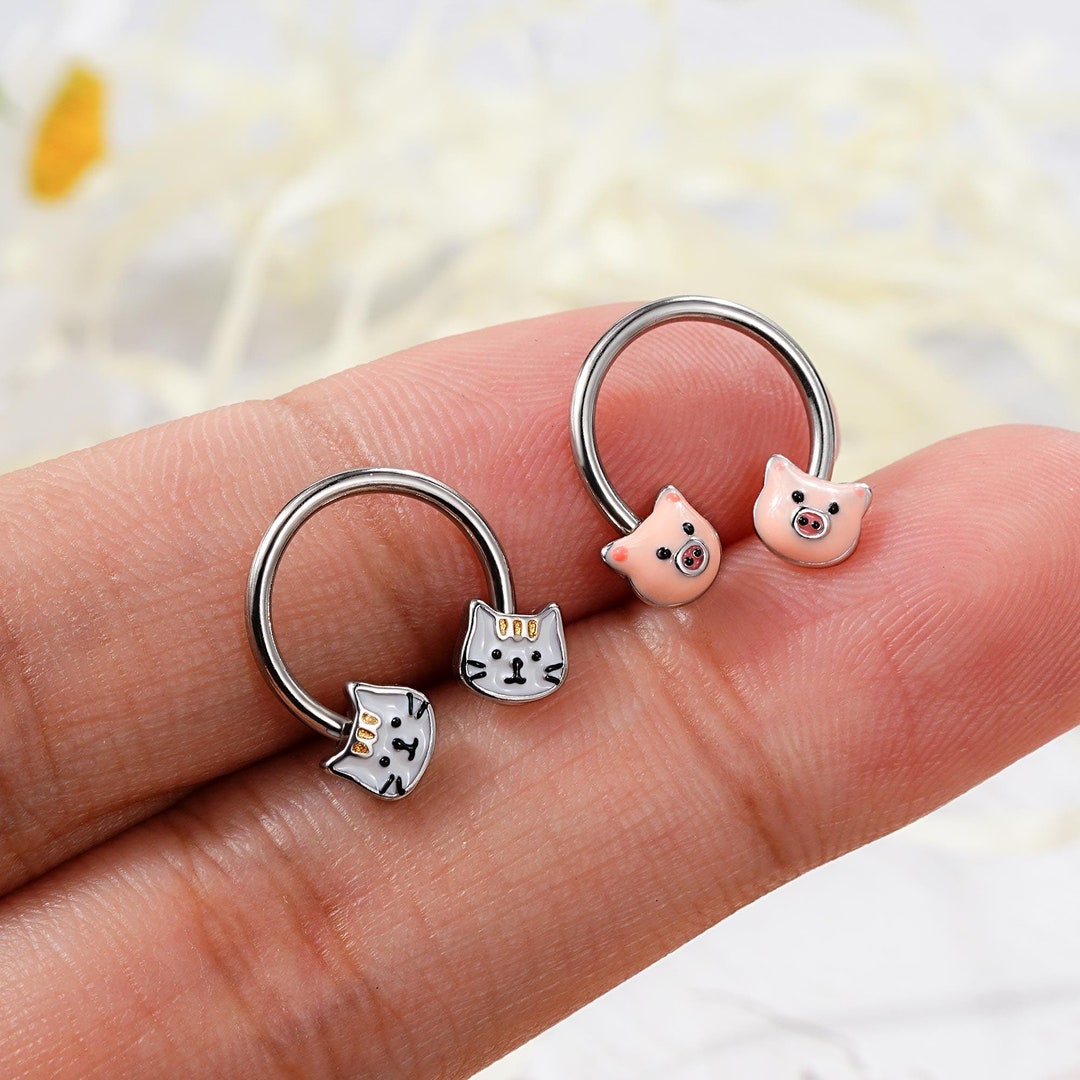 16G Cat and Pig Septum Ring/septum Piercing Jewelry/septum Barbell ...