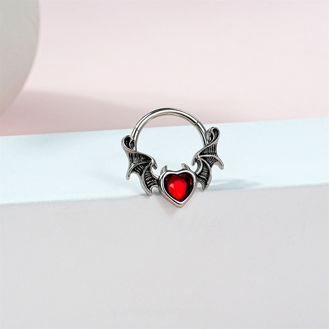 Red Heart Hoop Earring/little Devil/daith Earring/halloween Septum Rings/septum Clicker ...