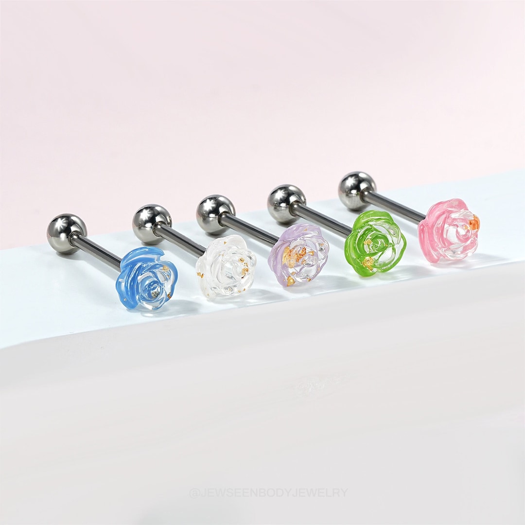 14g Flower Tongue Barbell/beautiful Rose Tongue Rings/internally ...