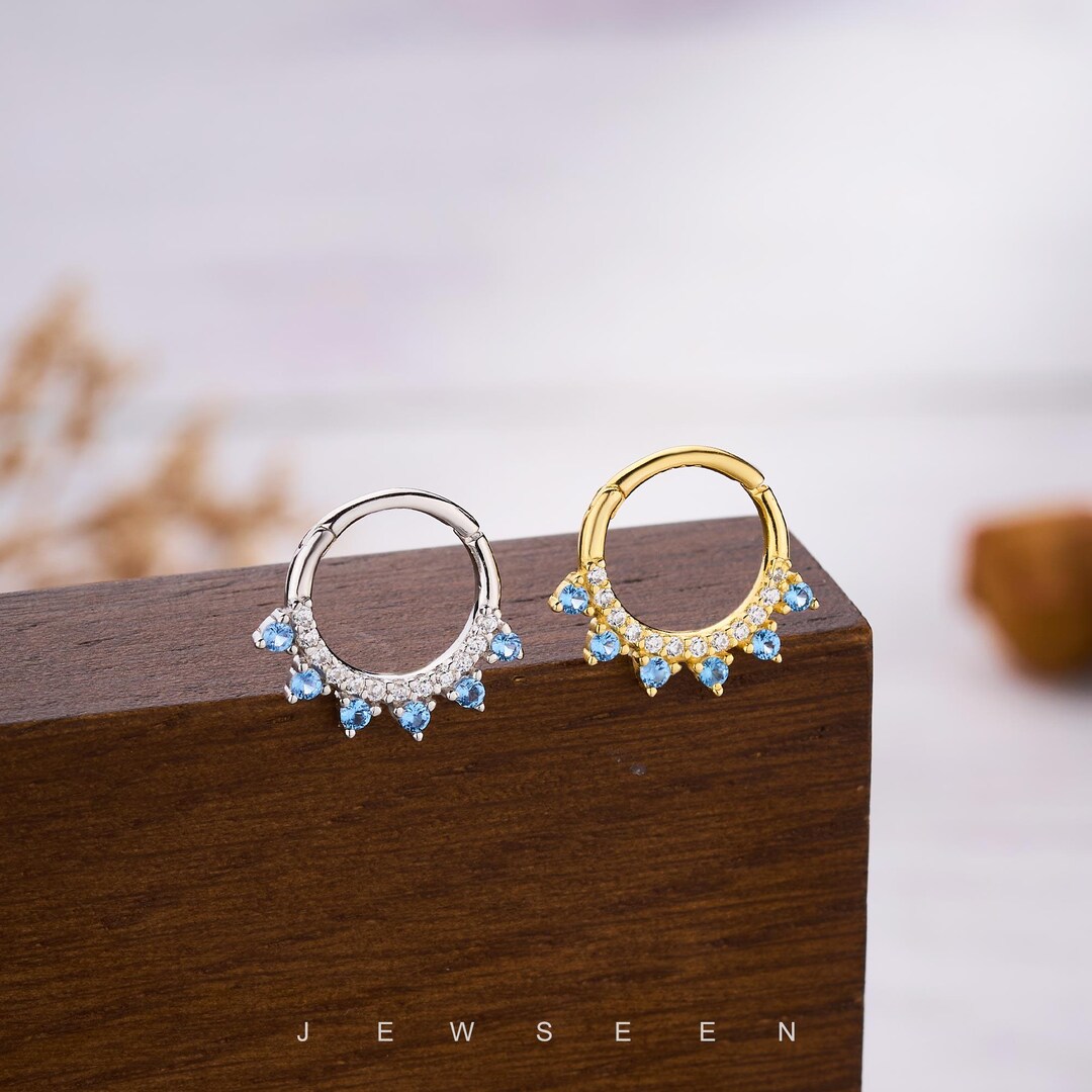 925 Sterling Silver Aqua CZ Septum Ring | Powder Blue Nose Jewelry ...
