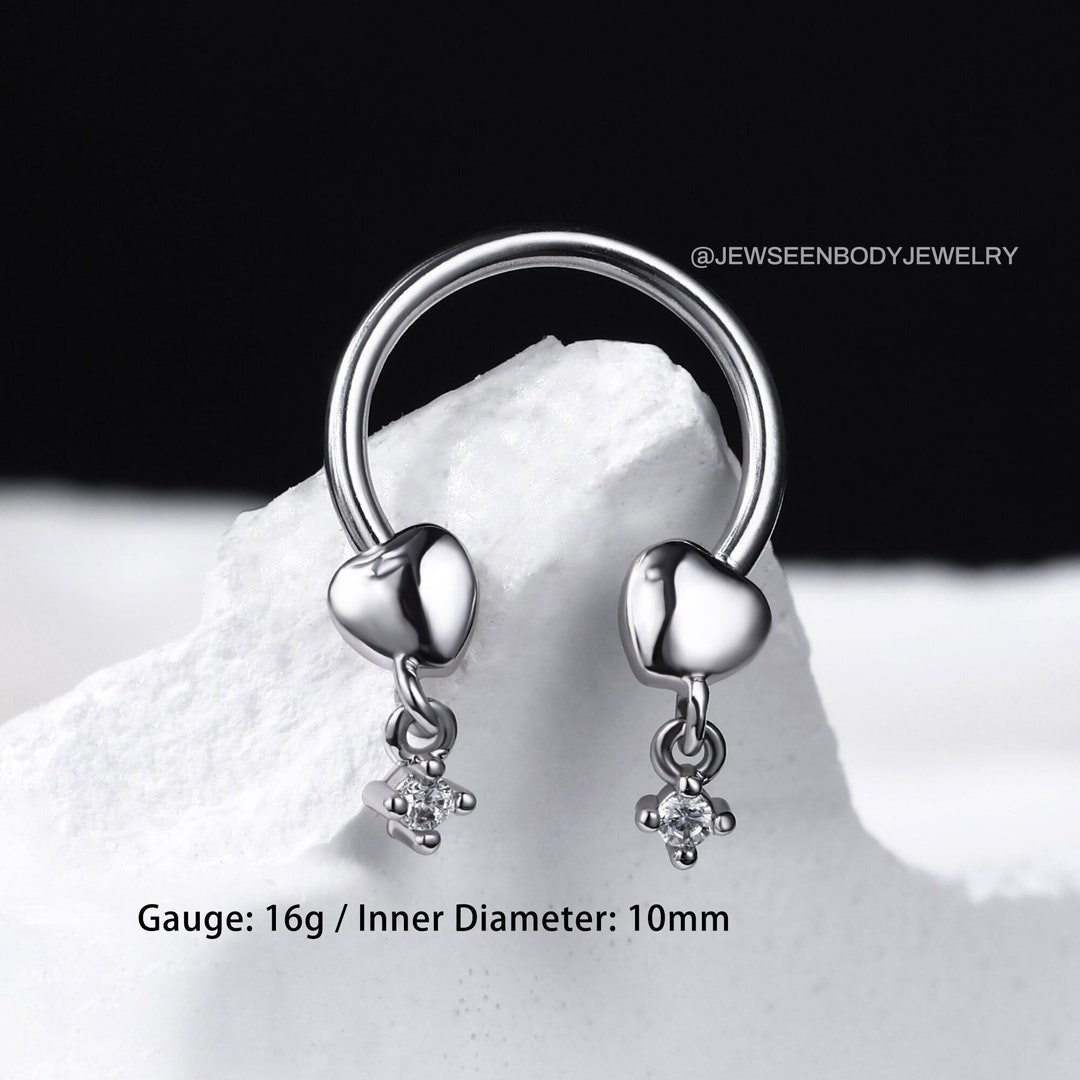 Heart Septum Ring With Dangle Clear CZ,16G Cartilage Earring,helix ...