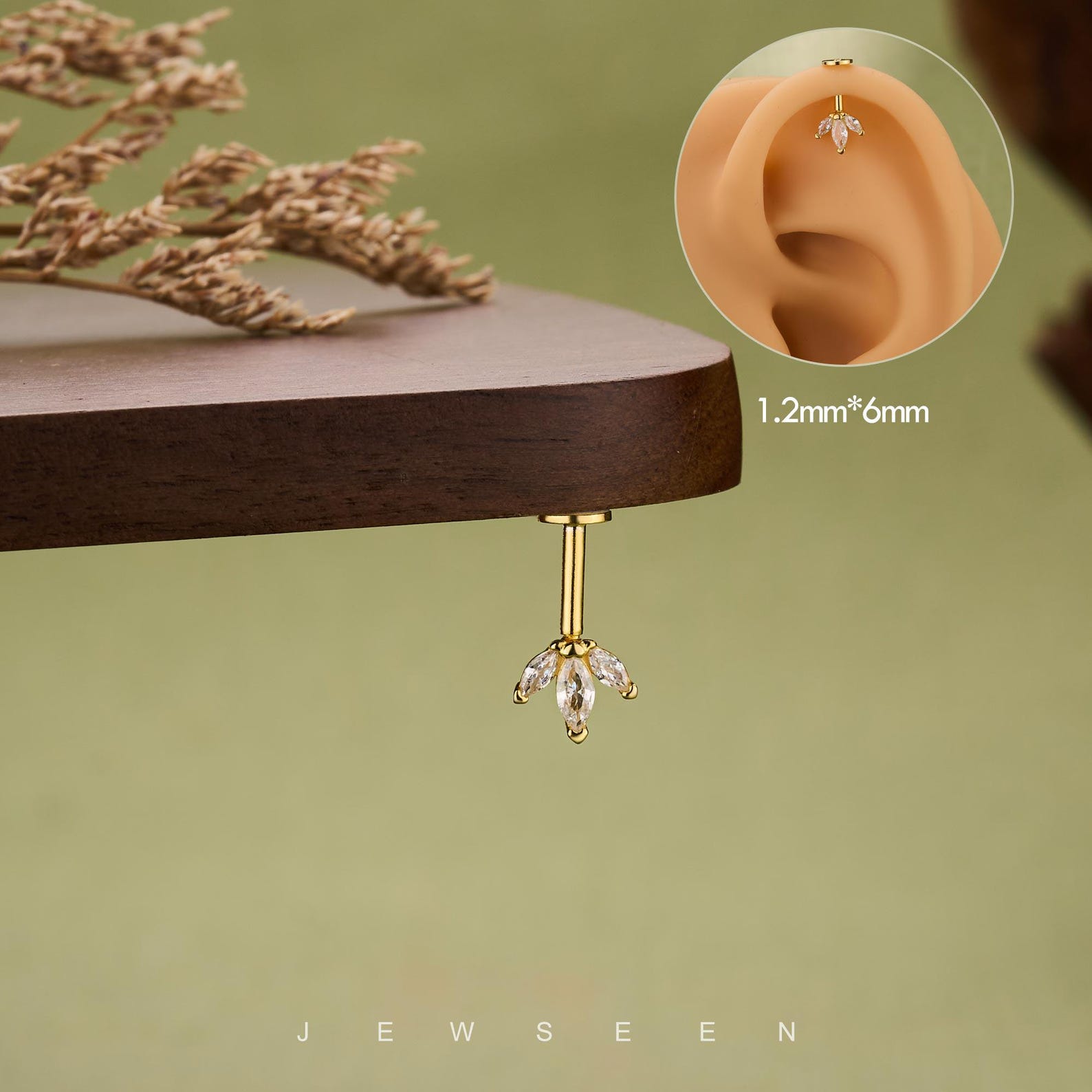 Hidden Vertical Helix Earring, Marquise CZ 925 Silver, Flat Back Labret ...